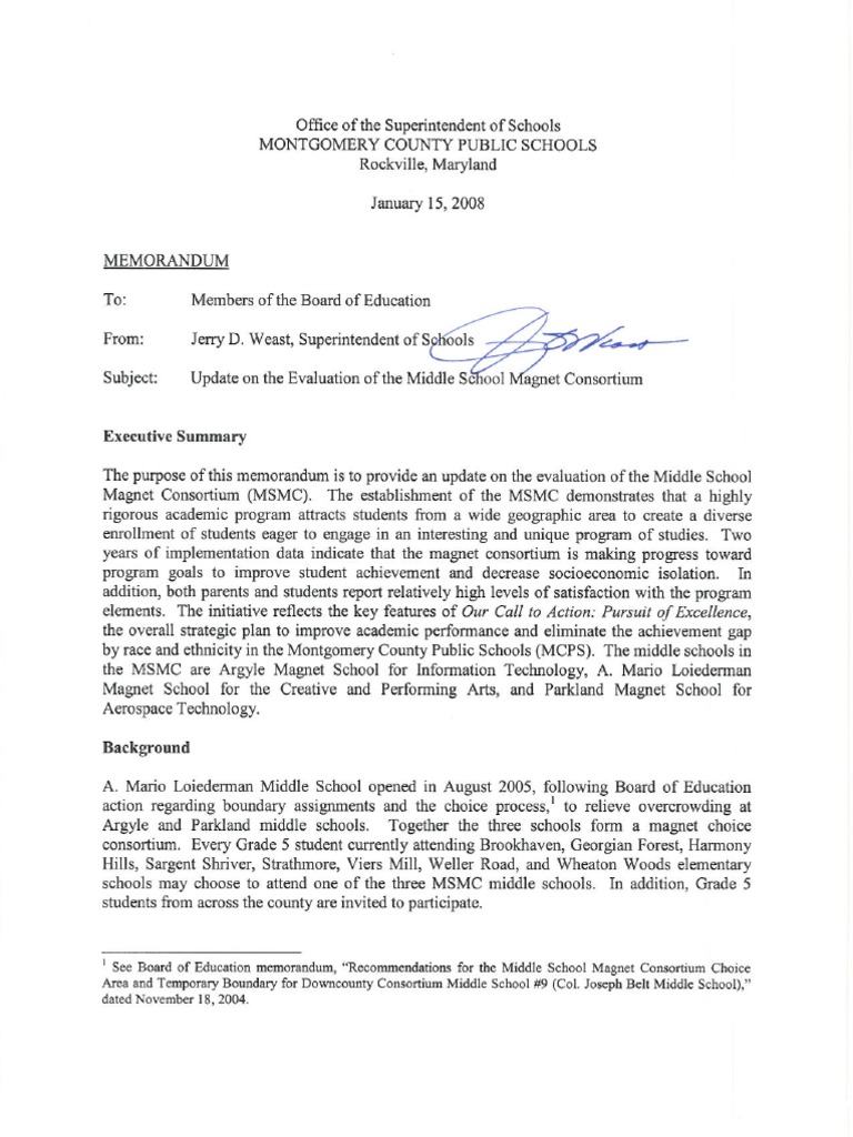 2008 MCPS MSMC Evaluation BOE Memo | PDF