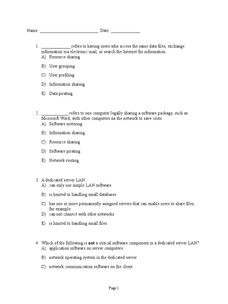 LAN Networking Concepts Quiz | PDF | Network Switch | Network Topology