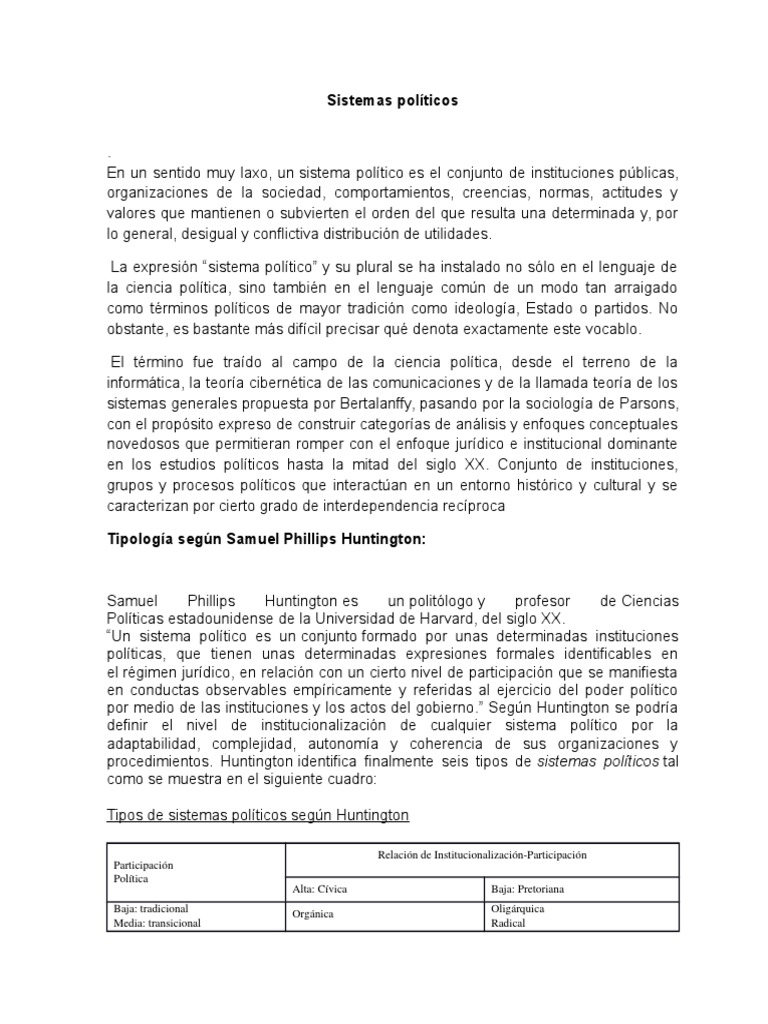 Tipologias de Los Sistemas Politicos | PDF | Sistemas politicos | Ciencias Políticas