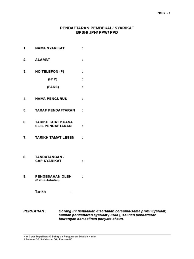 Pendaftaran Pembekal Syarikat | PDF
