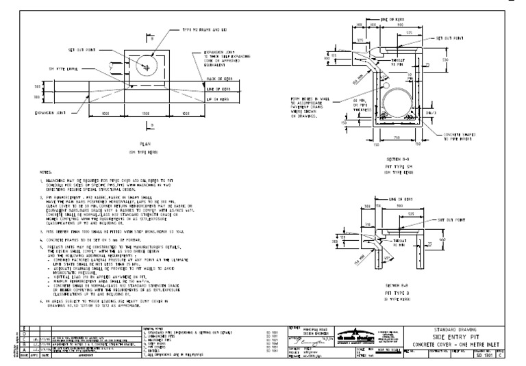 Standard Drawing 1301C Side Entry Pit Concrete Cover 10m Inlet | PDF