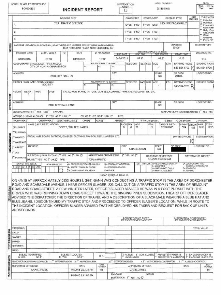 Walter Scott Shooting Repsponding Officers Statements | PDF