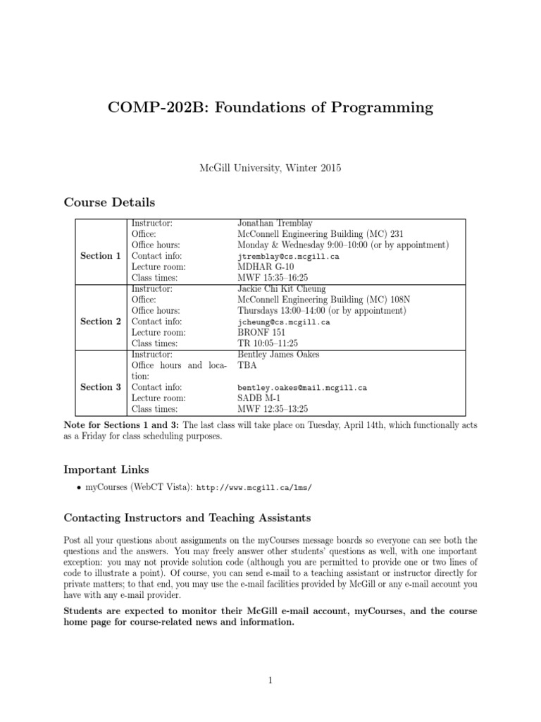 COMP 202 Syllabus | Method (Computer Programming) | Integrated ...