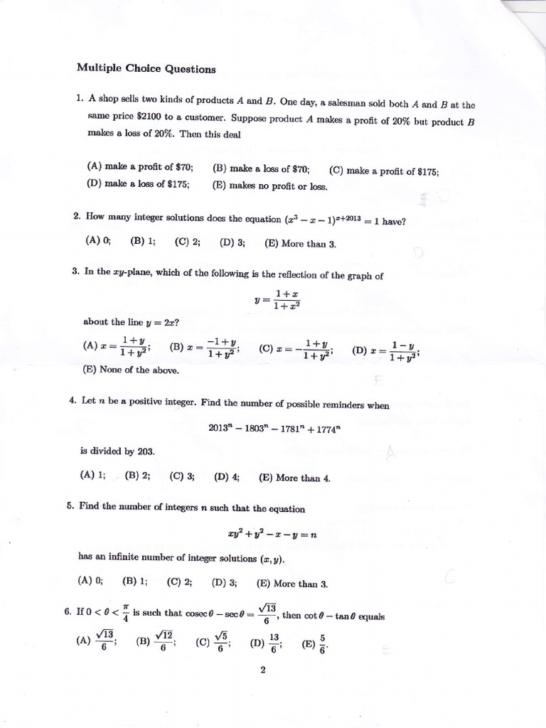 Math Multiple Choice Questions | PDF | Circle | Triangle