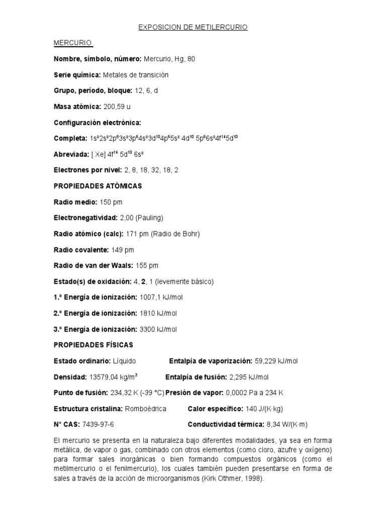 Exposición detallada sobre las propiedades y efectos del metilmercurio ...