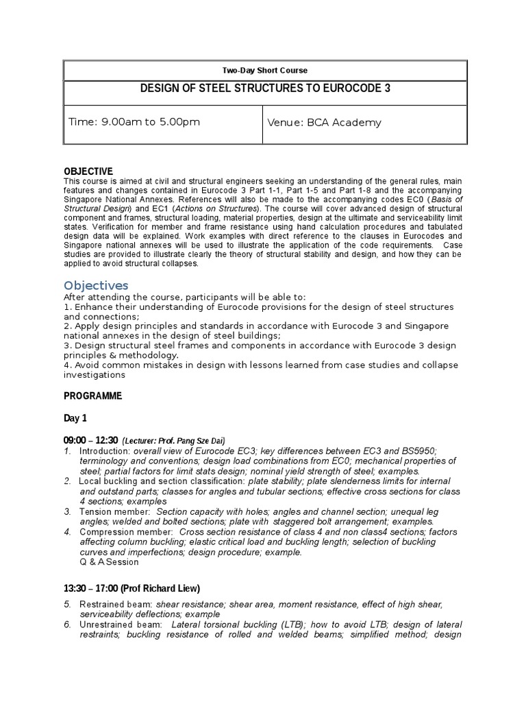 Design of Steel Structures to Eurocode 3: A Comprehensive Two-Day ...