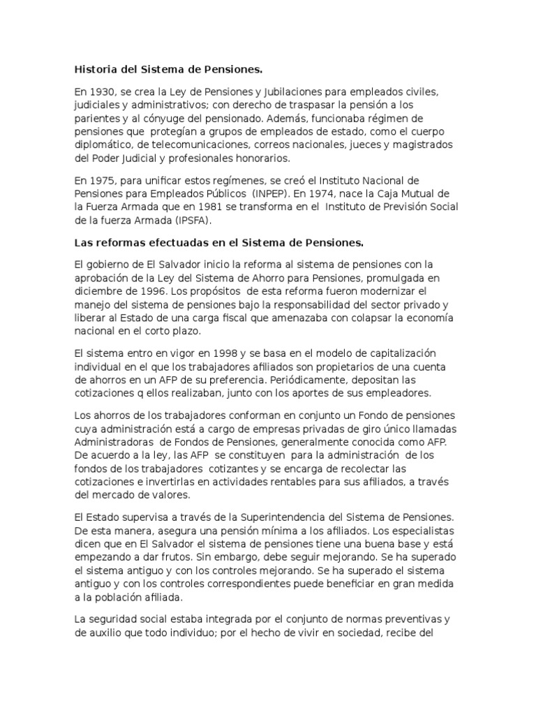 Historia Del Sistema de Pensiones El Salvador XX | PDF | Pensión ...