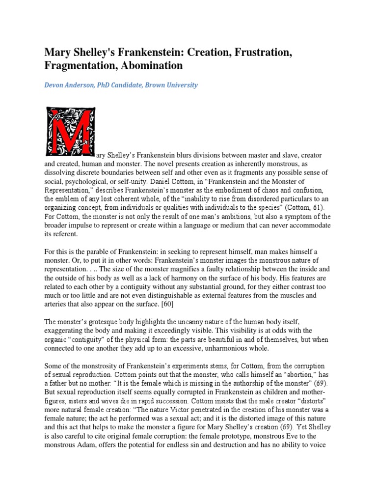 Frankenstein: Creation and Monstrosity Analysis | PDF | Frankenstein ...