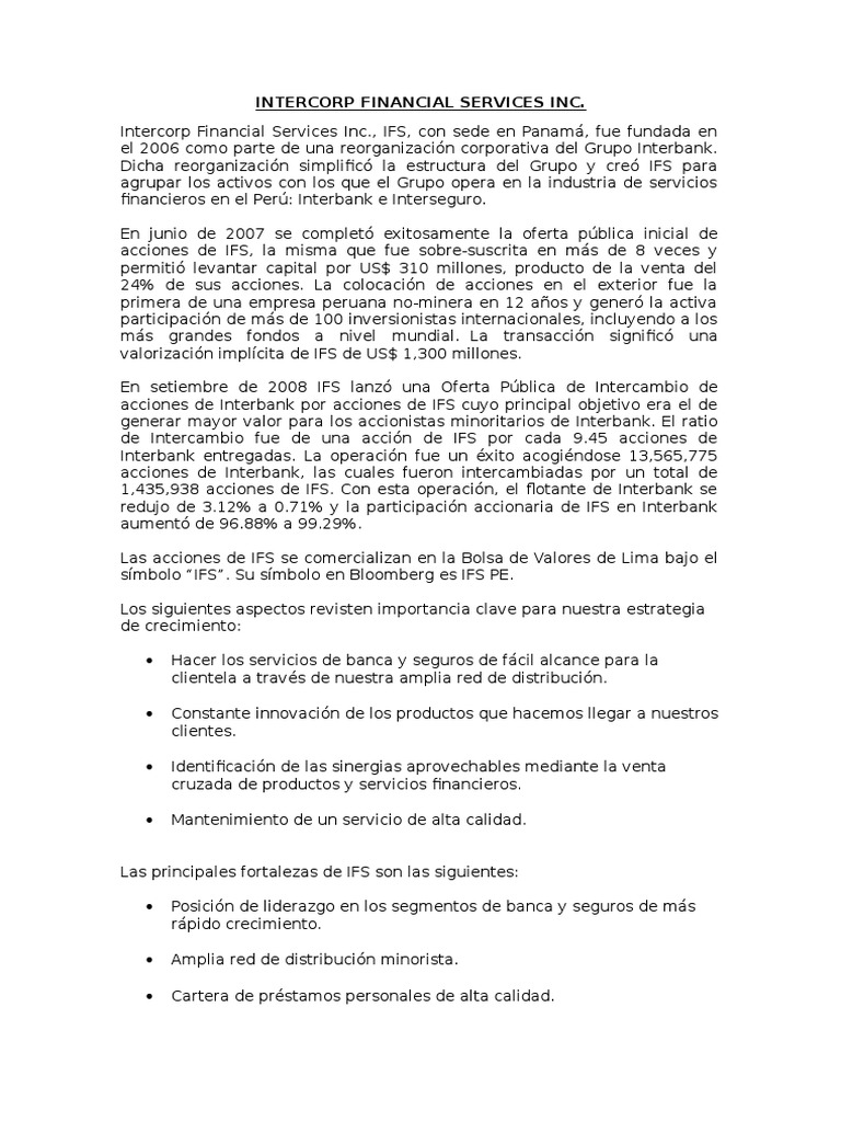 Intercorp Financial Services Inc | PDF | Servicios financieros | Bancario