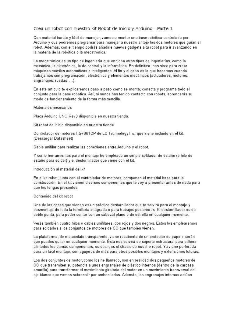 Crea Un Robot Con Nuestro Kit Robot de Inicio y Arduino | PDF | Arduino ... Crea Un Robot Con Nuestro Kit Robot de Inicio y Arduino | PDF | Arduino ...