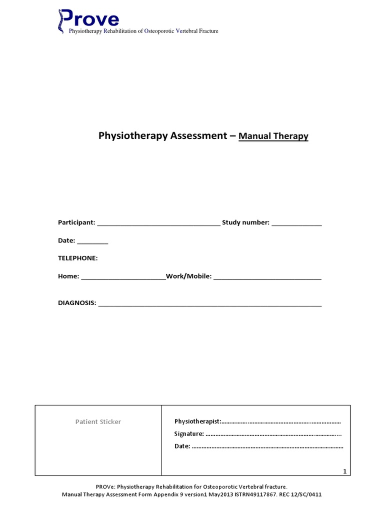 Manual Therapy Assessment Form | Physical Therapy | Osteoporosis