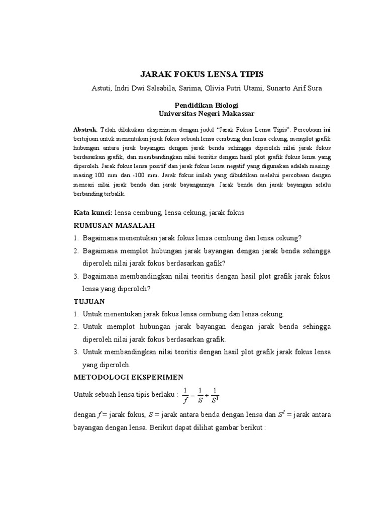 Jarak Fokus Lensa Tipis | PDF