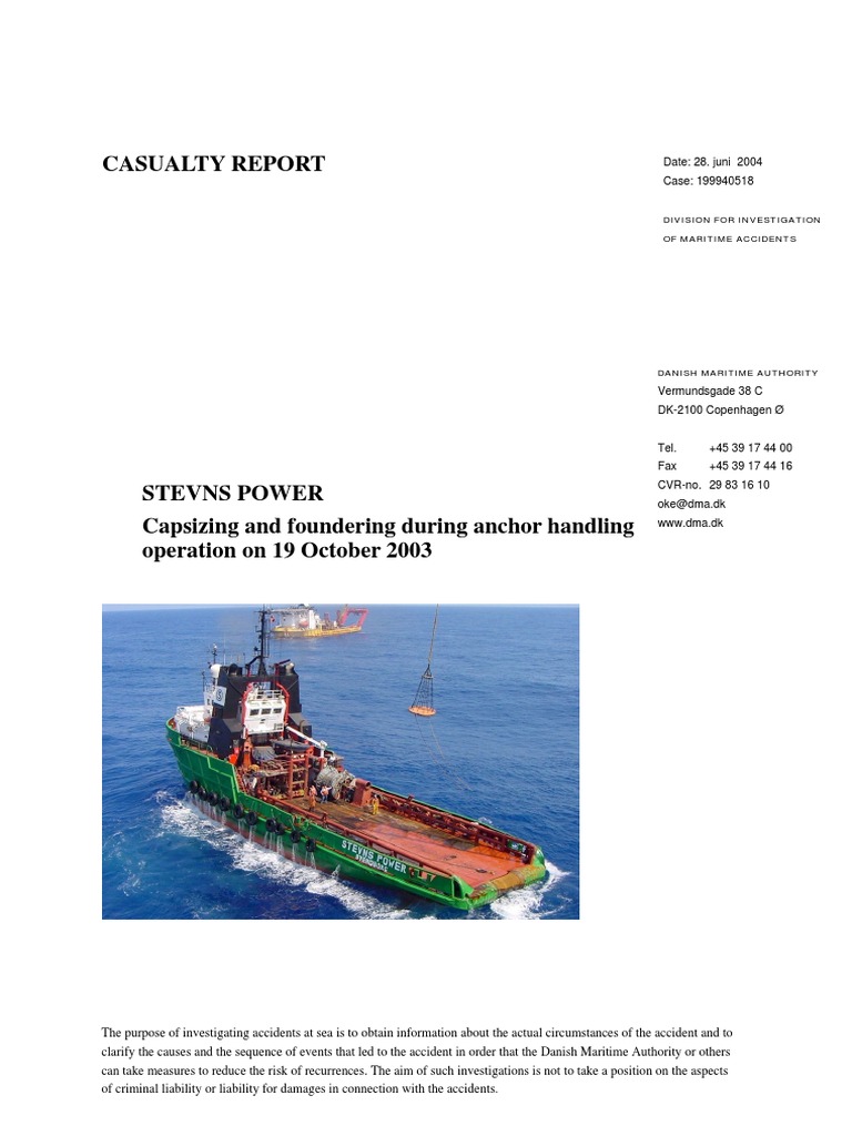 DMA - Stevns Power - Capsizing and Foundering During Anchor Handling ...