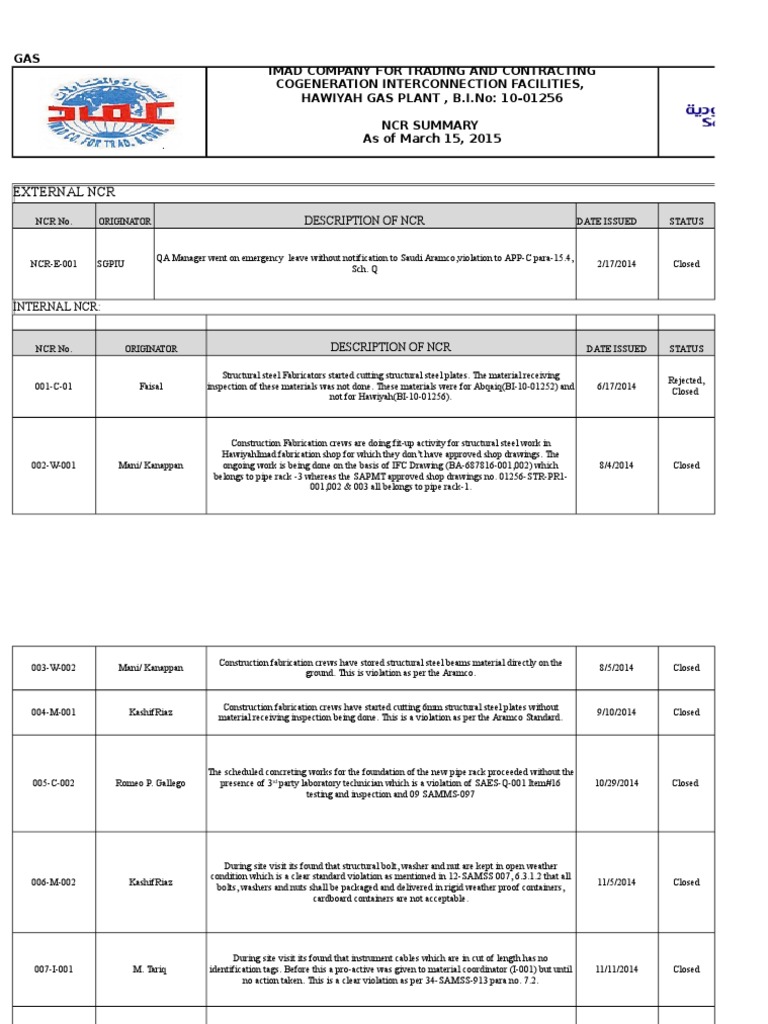 NCR Records Form | PDF | Structural Steel | Metal Fabrication