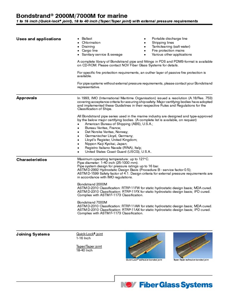 Bondstrand 2000m-7000m Fp918a | Strength Of Materials | Pipe (Fluid ...