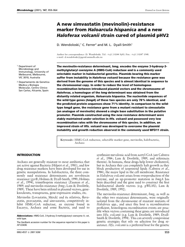 A New Simvastatin (Mevinolin) - Resistance | PDF | Plasmid | Molecular ...