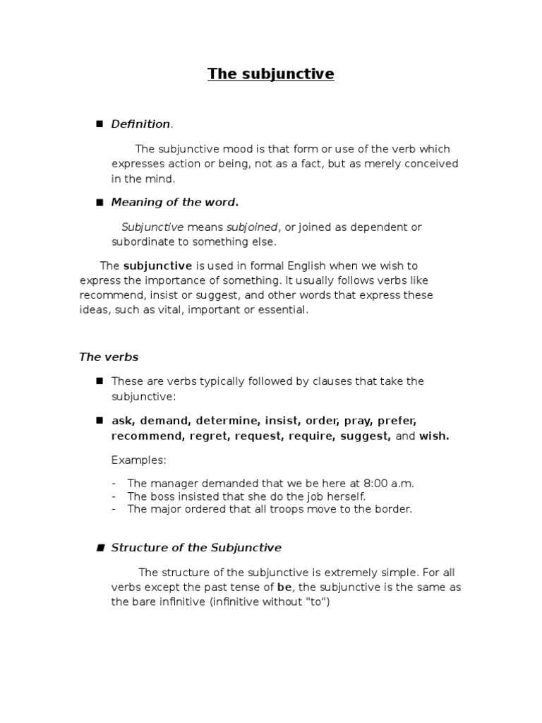 The Subjunctive | Verb | Grammar