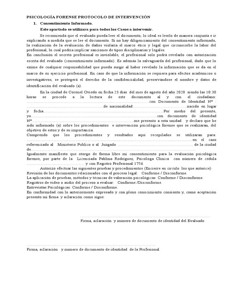 Consentimiento Informado Forense | Descargar gratis PDF | Ansiedad | Sicología