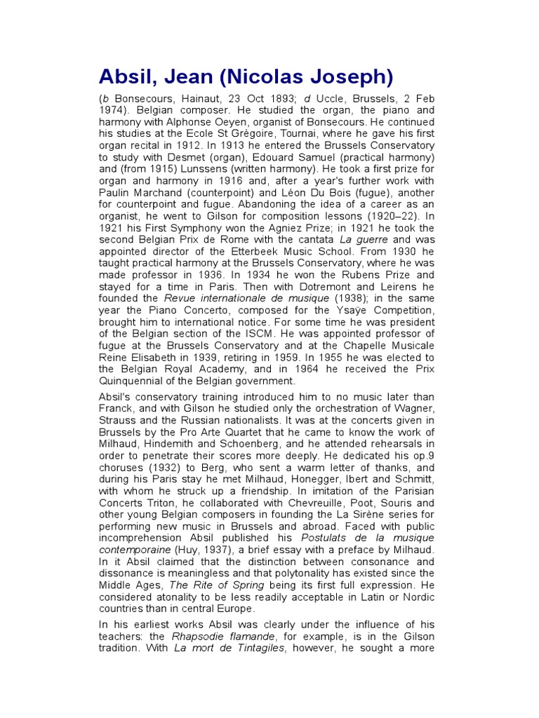 Jean Absil | Download Free PDF | Music Theory | Performing Arts