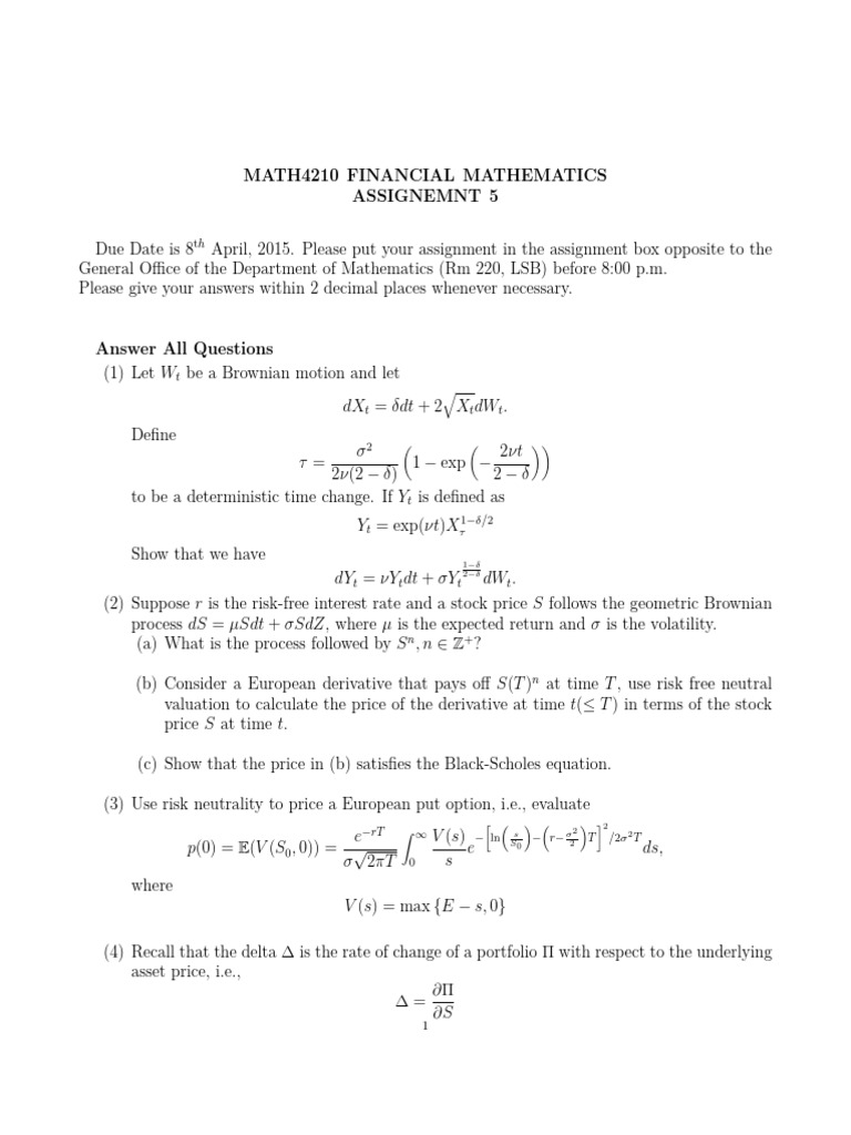 Assignment 5 Mathematical Finance | PDF | Greeks (Finance) | Money
