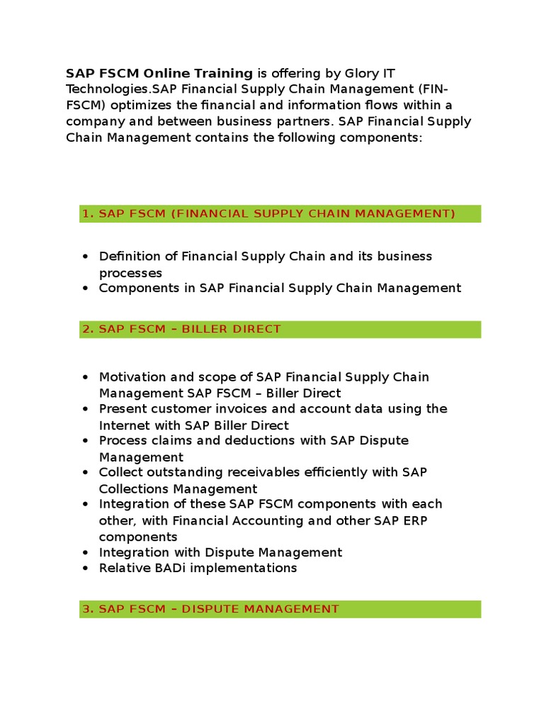 SAP Financial Supply Chain Management (FSCM) Online Training | PDF ...