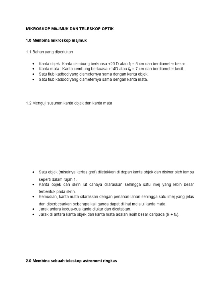 Teleskop dan Mikroskop Ringkas | PDF | Sains & Matematika
