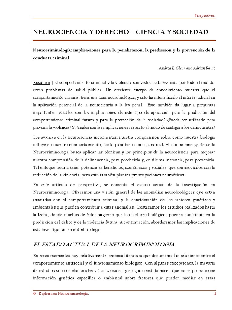 Neuorciencia y Derecho. Adrian Raine | PDF | Amígdala | Comportamiento