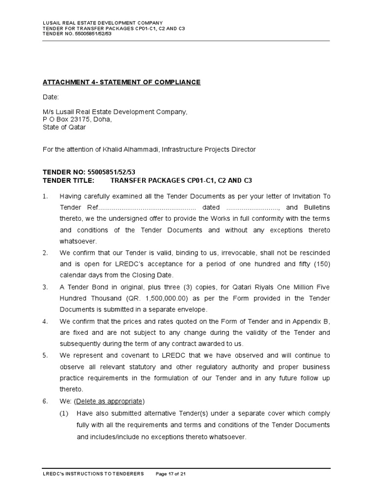 ITT - Statement of Compliance | PDF | Business | Government