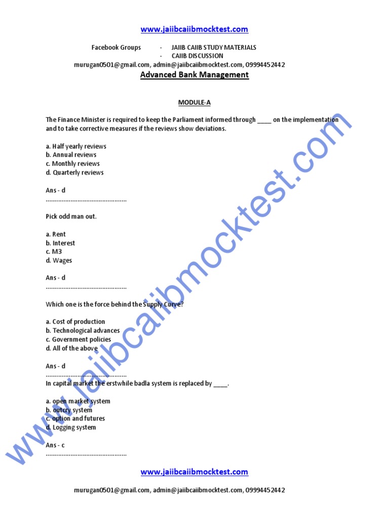 CAIIB ABM Sample Questions by Murugan PDF | PDF | Demand For Money ...