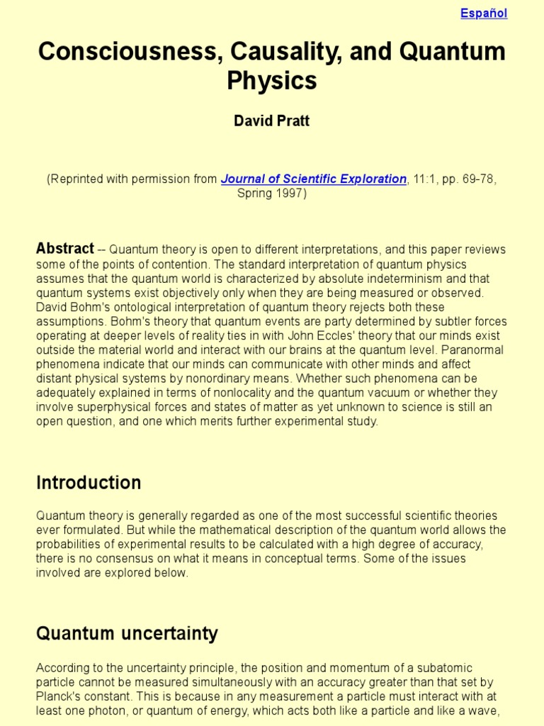 Consciousness, Causality, Quantum Physics | PDF | Wave Function ...