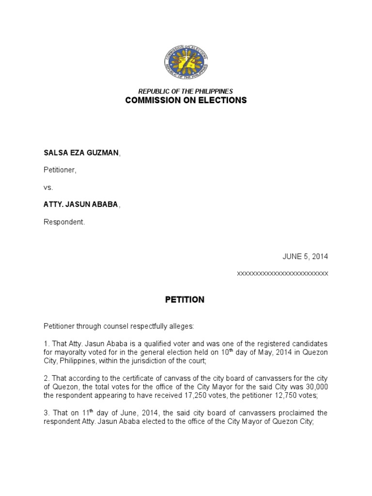 Petition to Annul Election Results and Declare Petitioner the Duly ...