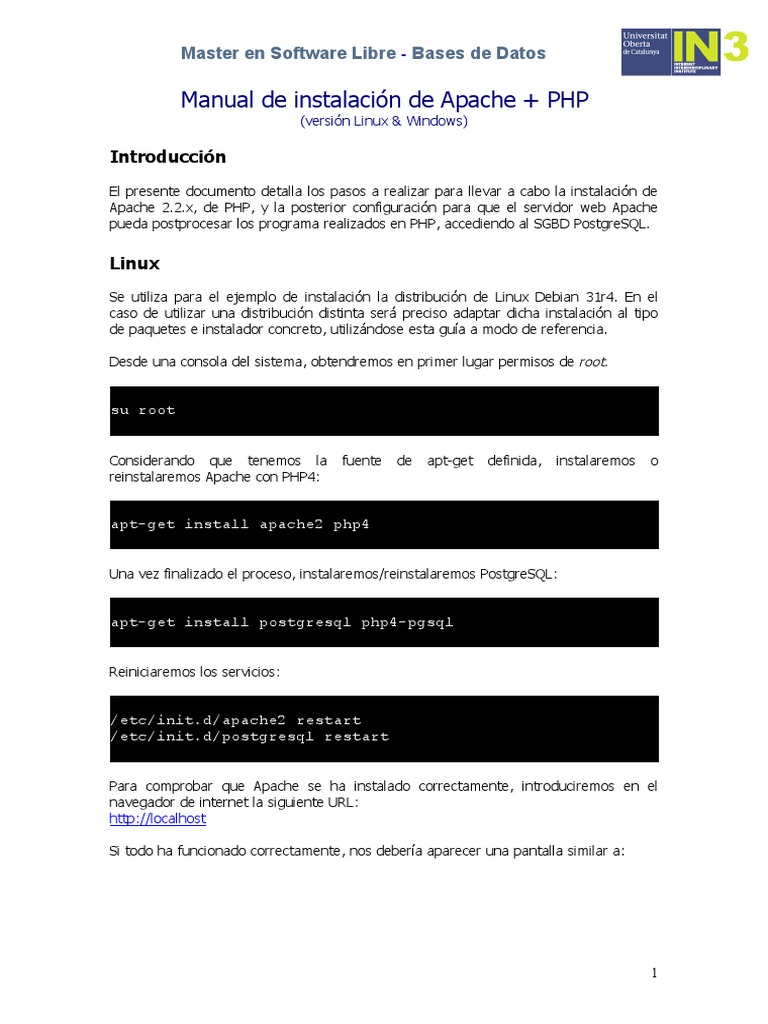 Instalacion Apache PHP PostgreSQL | PDF | Servidor HTTP Apache | Php
