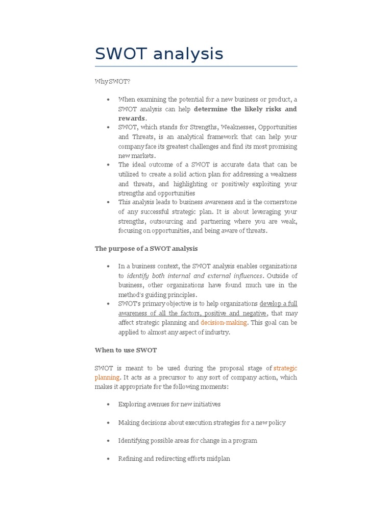 SWOT Analysis | PDF | Swot Analysis | Strategic Management