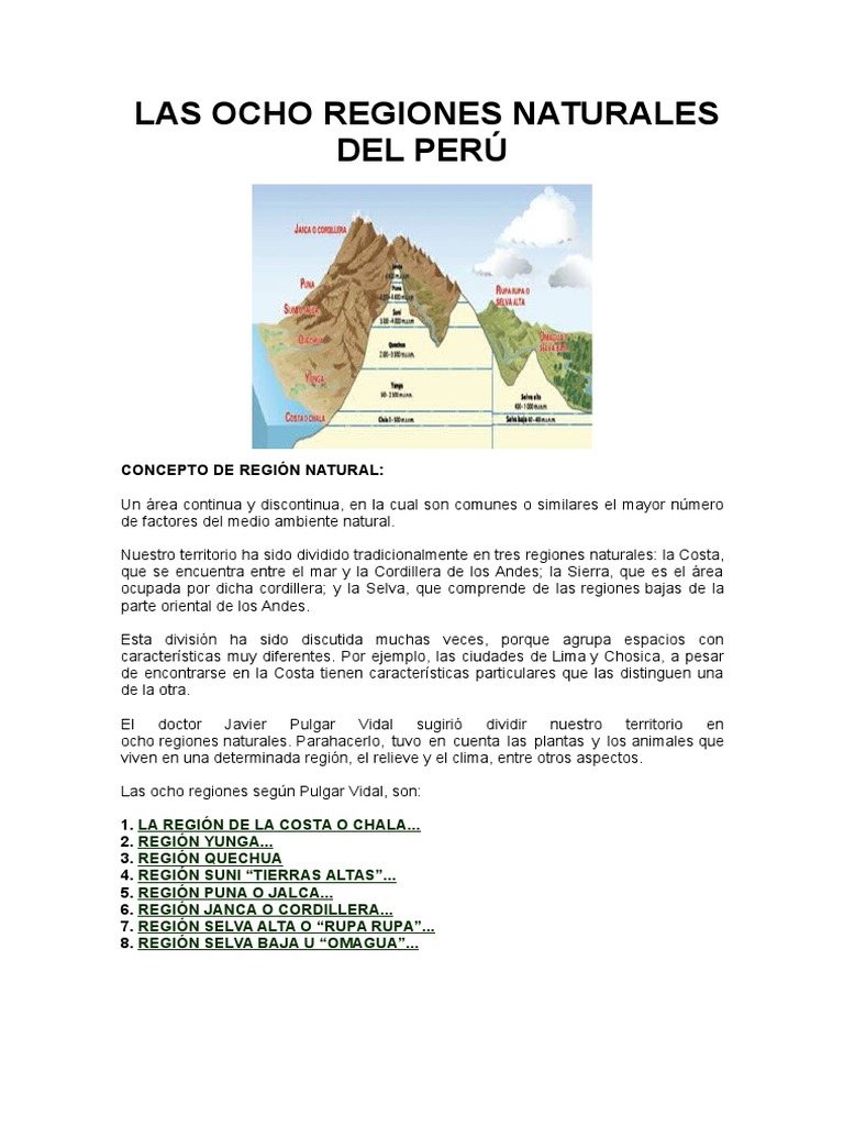 Las Ocho Regiones Naturales Del Perú | PDF | Andes | Geografía Física