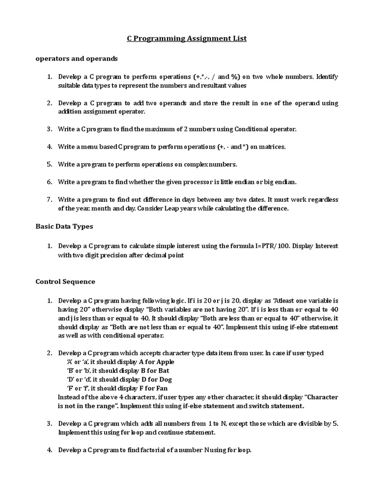 C Assignments PDF | Download Free PDF | C (Programming Language) | String (Computer Science)