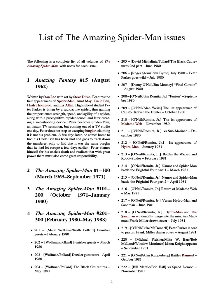 Complete List of Amazing Spider-Man Issues | PDF | Spider Man ...