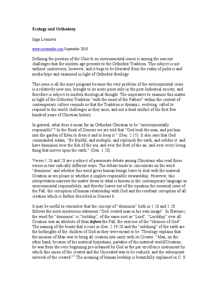 Ecology and Orthodoxy | Download Free PDF | Genesis Creation Narrative ...