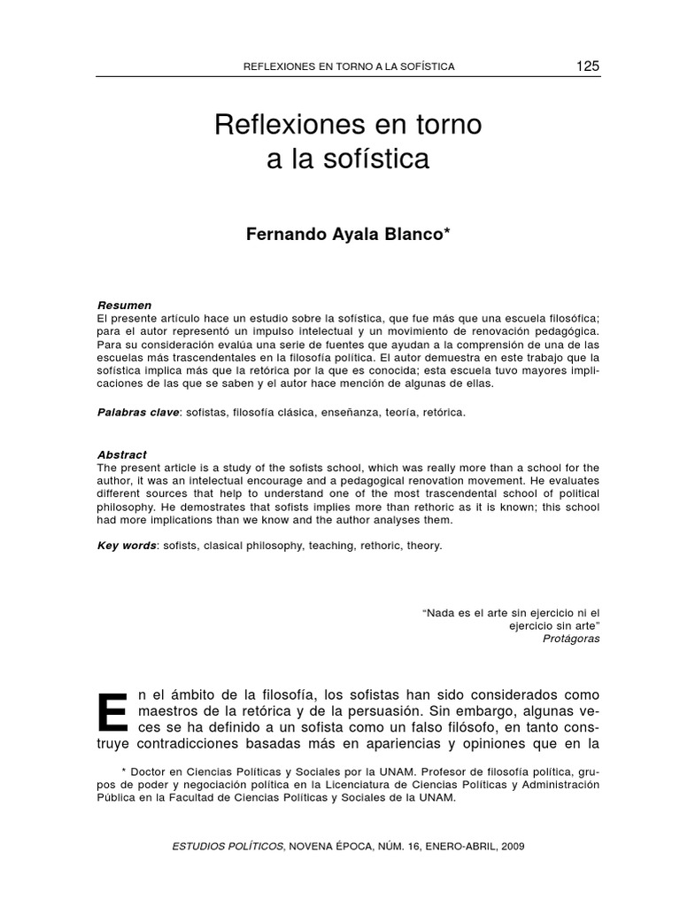 Reflexiones en Torno A La Sofistica | PDF | Retórica | Conocimiento