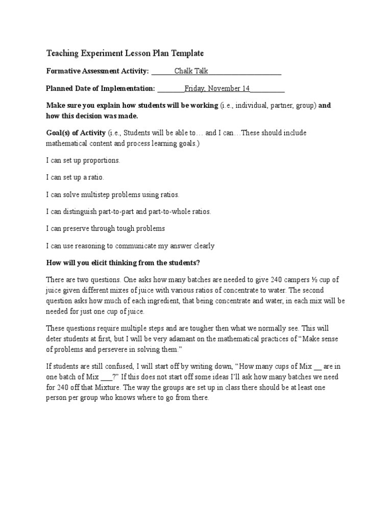 Teaching Experiment Lesson Plan Template | PDF | Teaching | Pedagogy