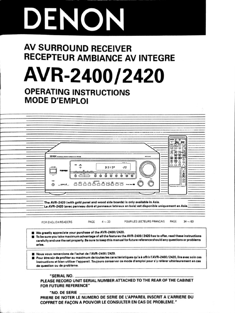 Denon AVR-2400 Manual | PDF