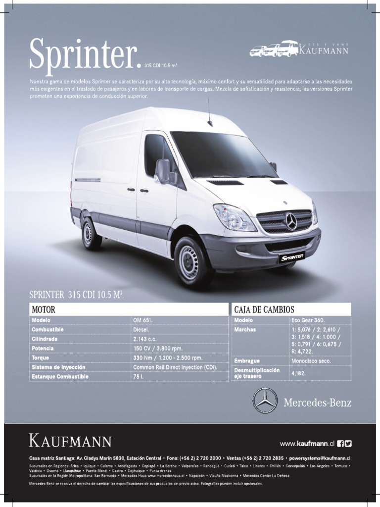 Ficha Tecnica Sprinter 315 4x2 10 5 m3 para Aea | PDF