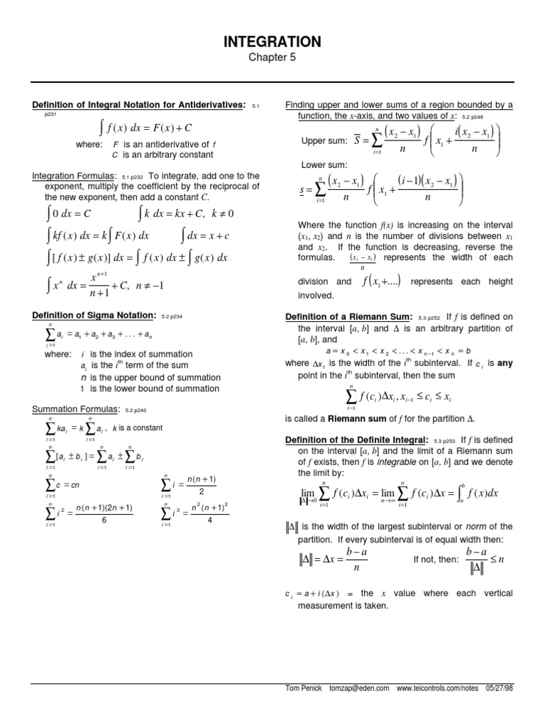Integration: FXDX FX C S X X N FX Ix X N | PDF | Summation | Integral