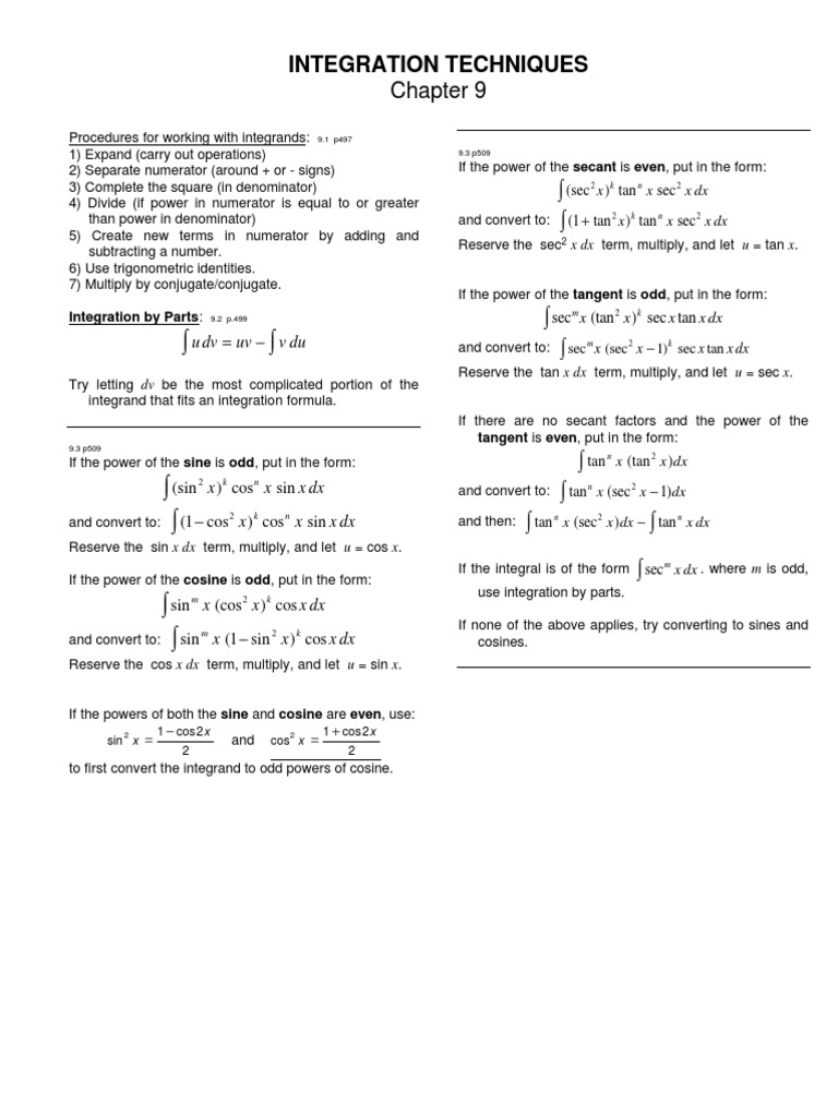 Integration Techniques: Udv Uv Vdu | PDF | Trigonometric Functions | Sine