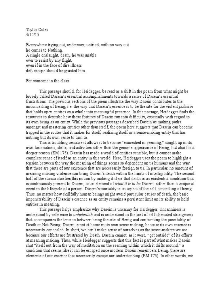Quote Explication of Heidegger's Translation of The Choral Ode in ...