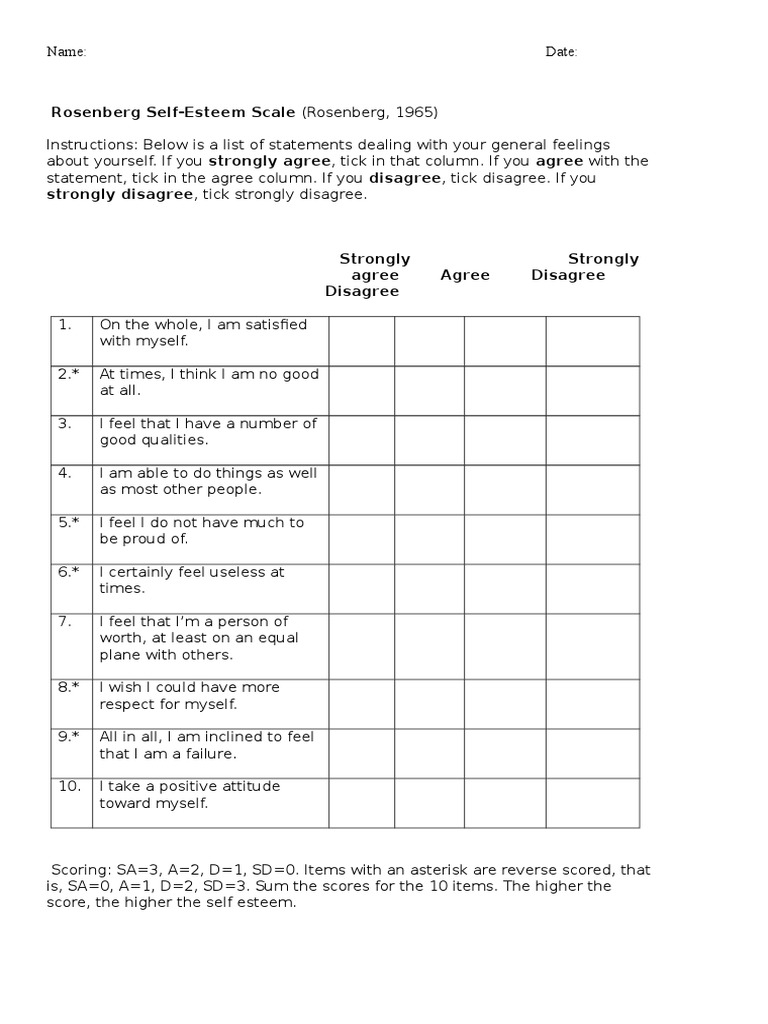 Rosenberg Self-Esteem Scale Guide | PDF | Language Arts & Discipline ...