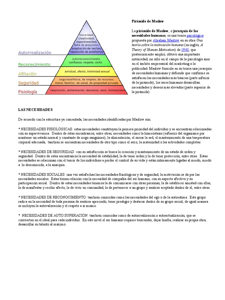 Pirámide de Maslow | Descargar gratis PDF | Conceptos psicologicos | Ciencias del comportamiento