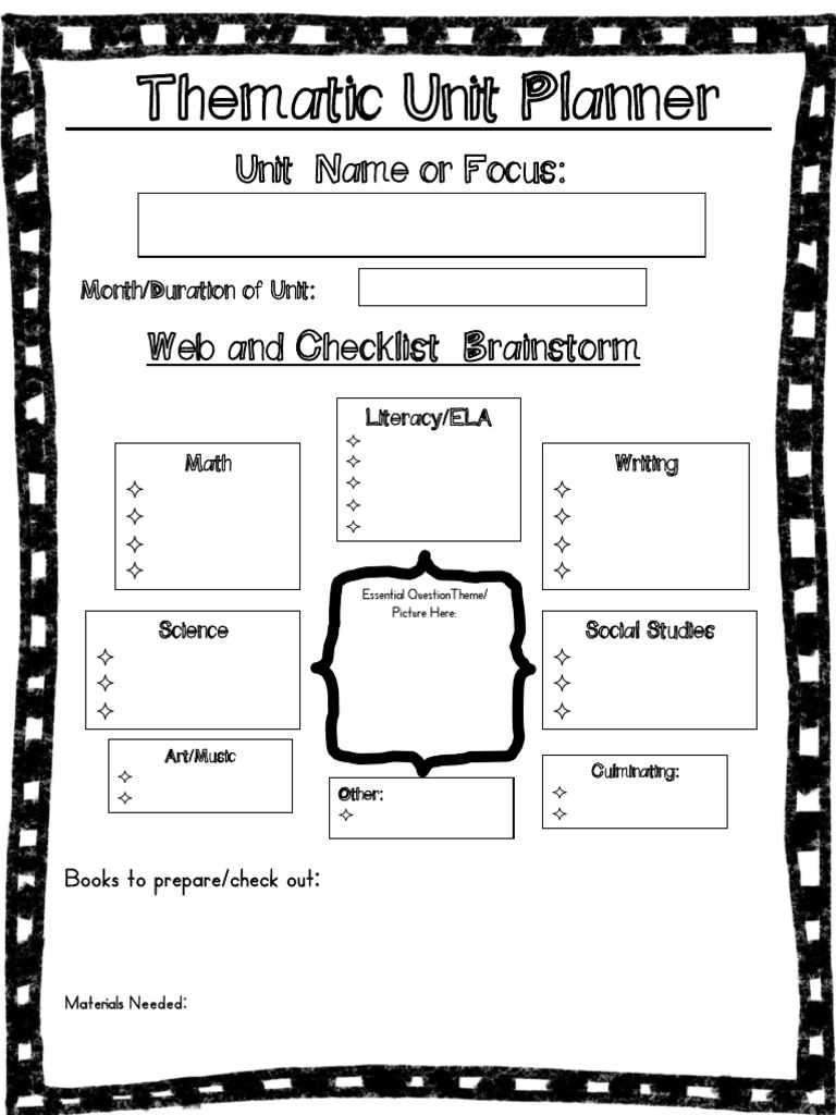 Thematic Unit Planner: Unit Name or Focus | PDF