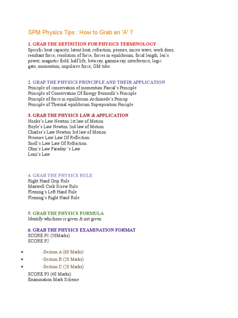 SPM Physics Tips | PDF