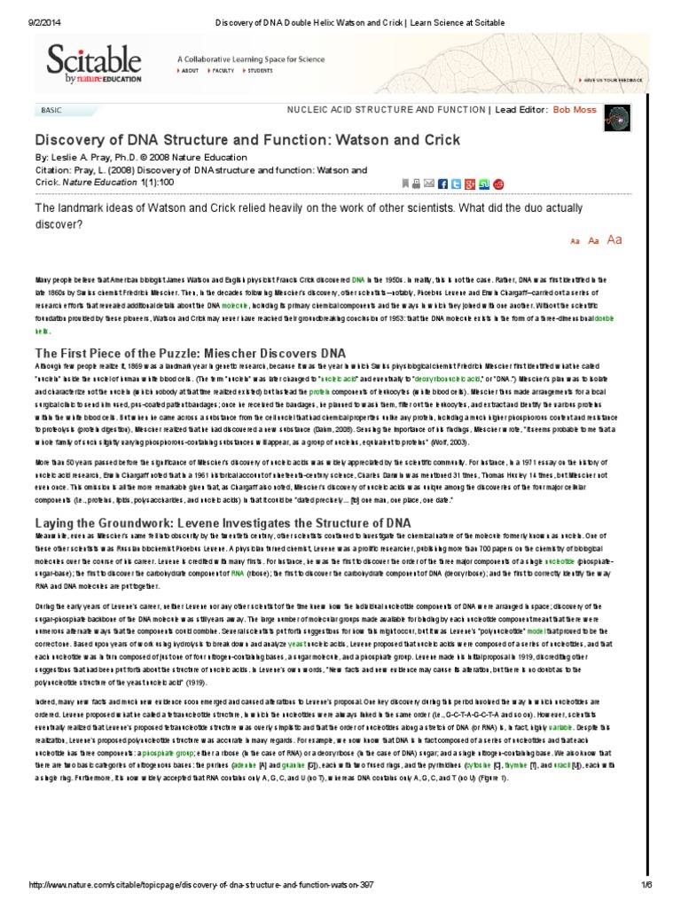 Discovery of DNA Double Helix | PDF | Dna | Nucleic Acid Double Helix
