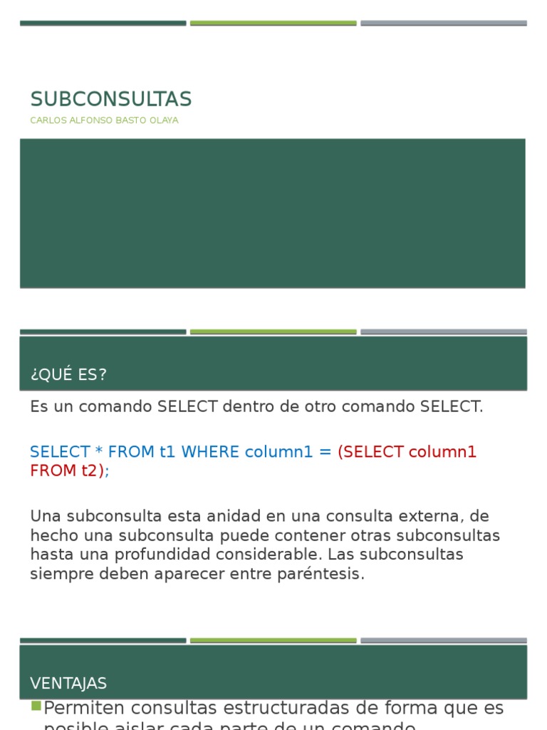 Presentacion - Subconsultas | PDF | Datos | Diseño de software